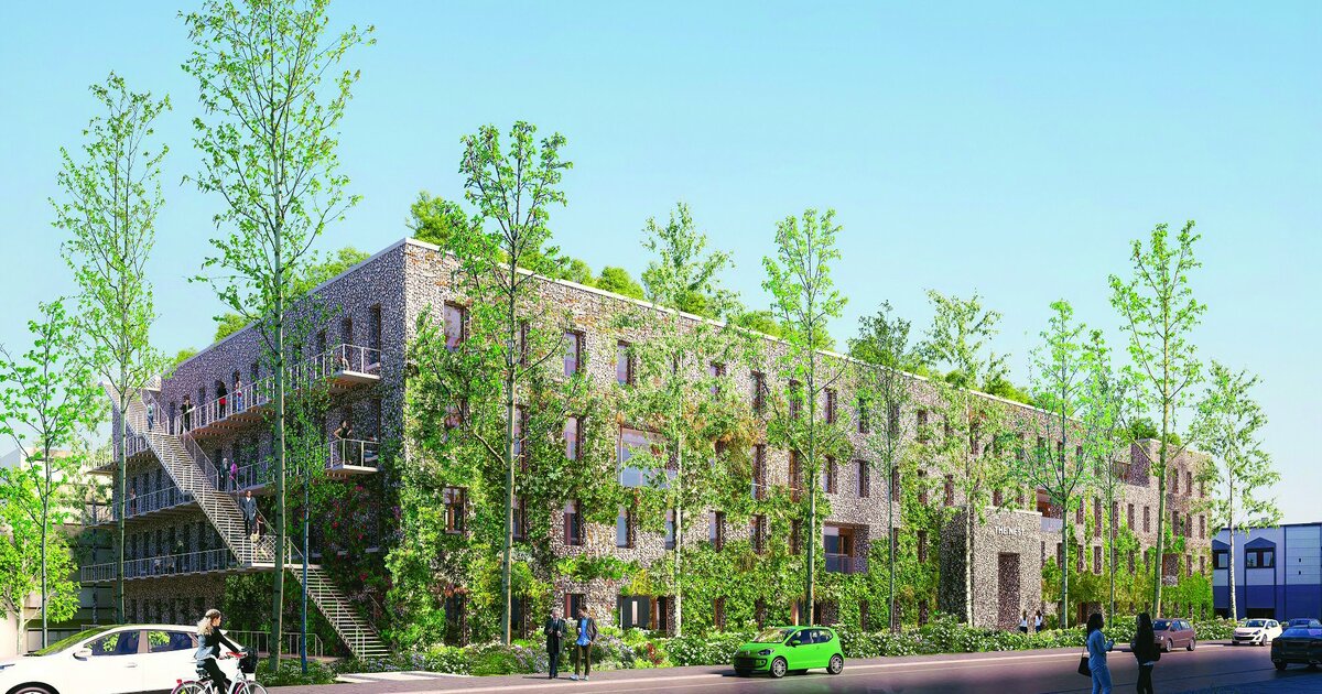 Un bâtiment caché derrière une forêt